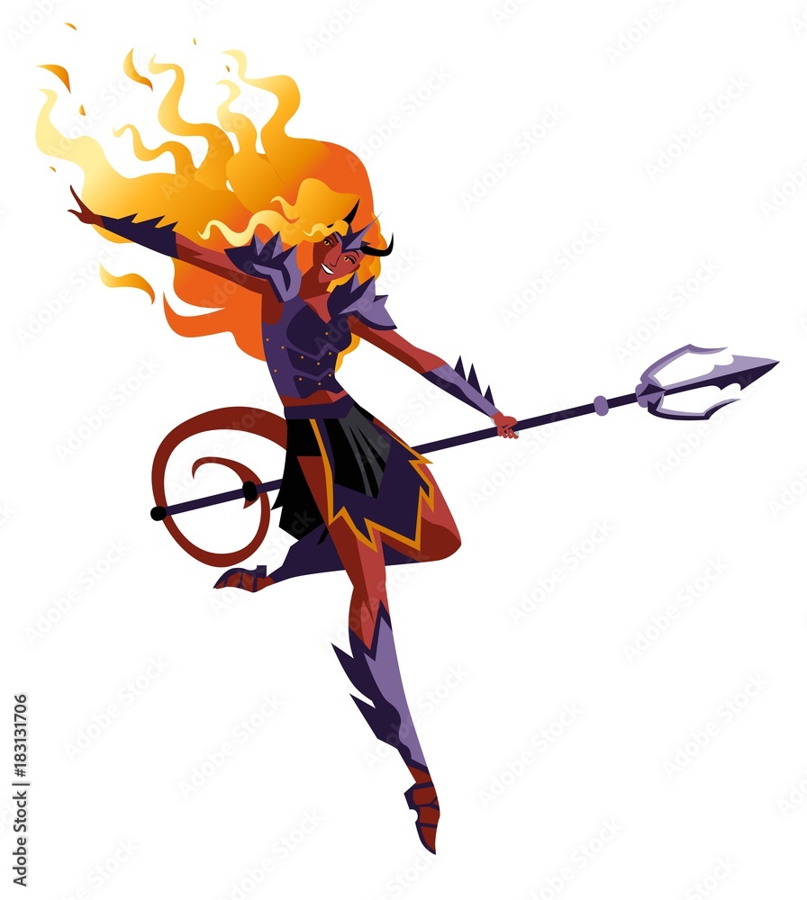 female demon with trident vector de Stock | Adobe Stock
