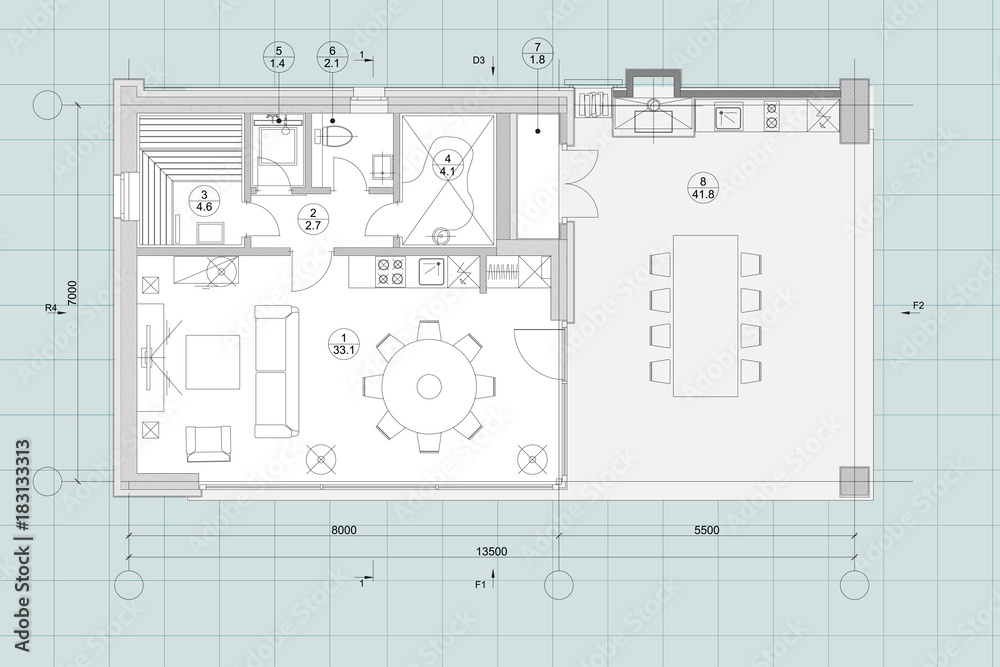 Standard furniture symbols used in architecture Stock Vector | Adobe Stock