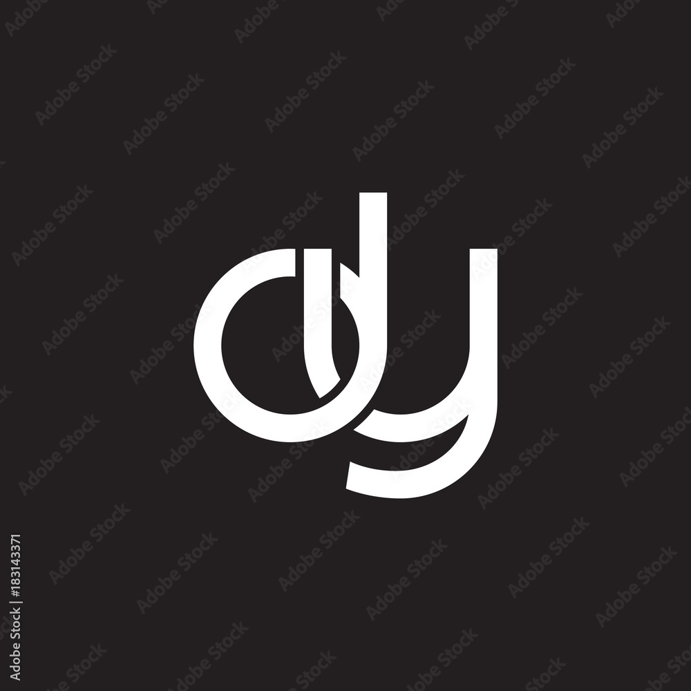 Initial lowercase letter dy, overlapping circle interlock logo, white color on black background ...