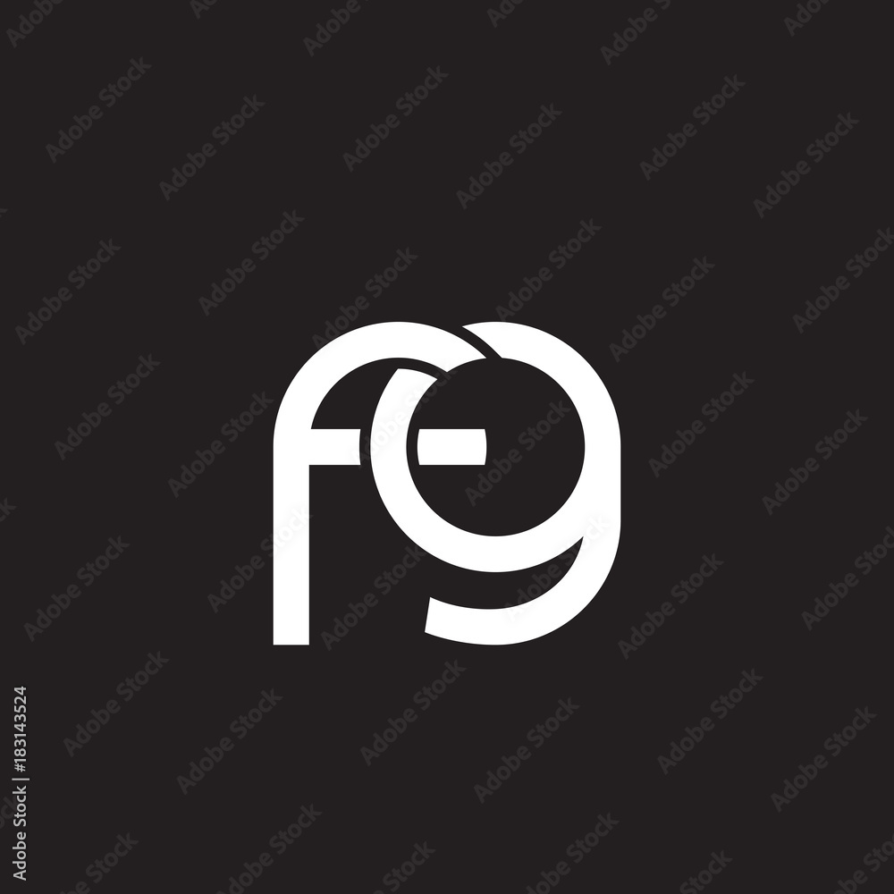 Initial lowercase letter fg, overlapping circle interlock logo, white color on black background ...