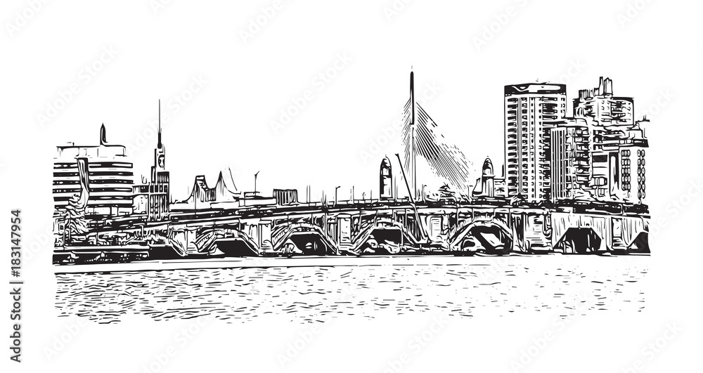 Sketch illustration of Zakim Bridge Boston, USA in vector. Stock Vector ...