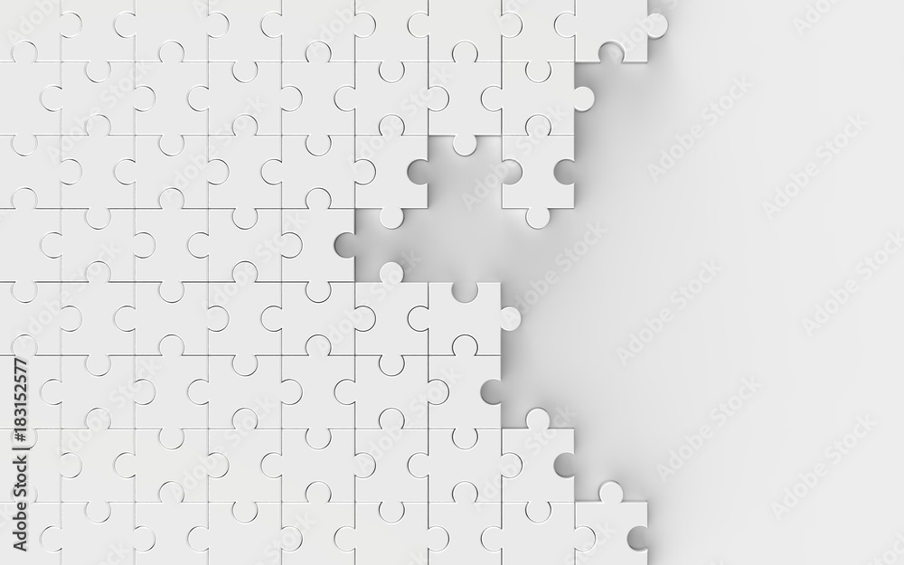 White unsolved jigsaw puzzle isolated on white background. 3D ...