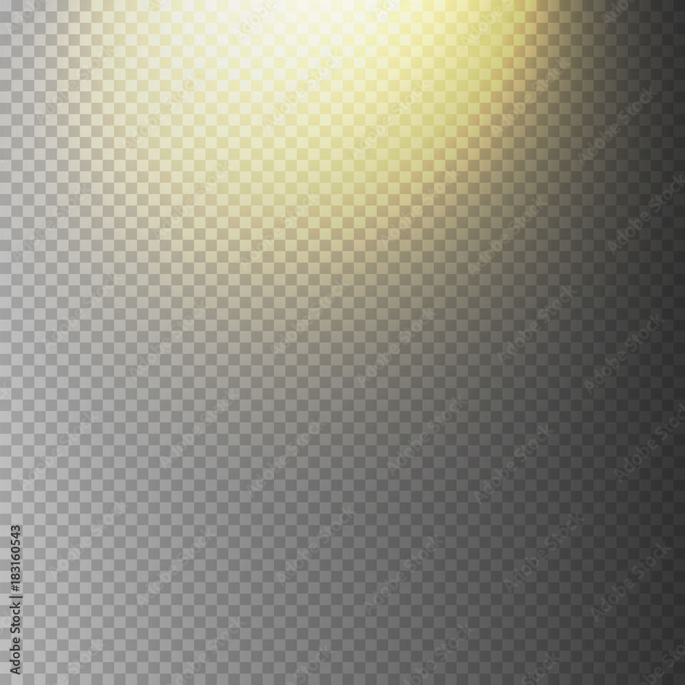 Vector yellow sunlight. Sun beams or rays on transparent background ...