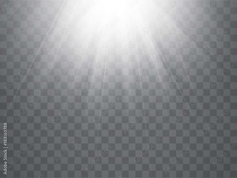 Vector sunlight. Sun beams and rays on transparent background Stock ...