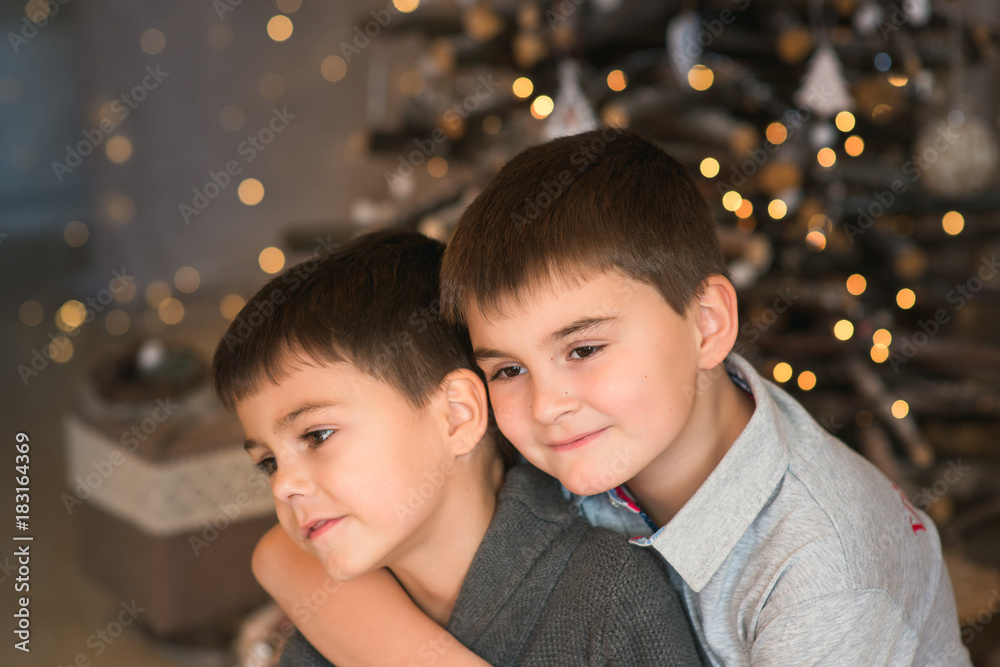 Two Boys Brothers Hugging