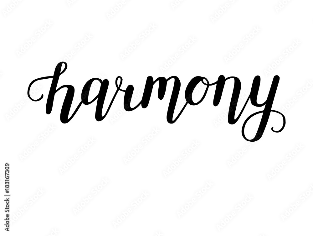 Harmony. Vector illustration with lettering. Handwritten word with ...