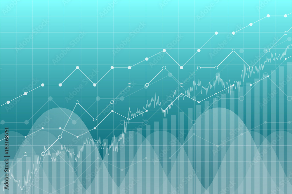 Financial data graph chart, vector illustration. Trend lines, columns ...
