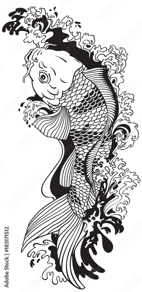 Koi Fish Tattoo Swimming Upstream