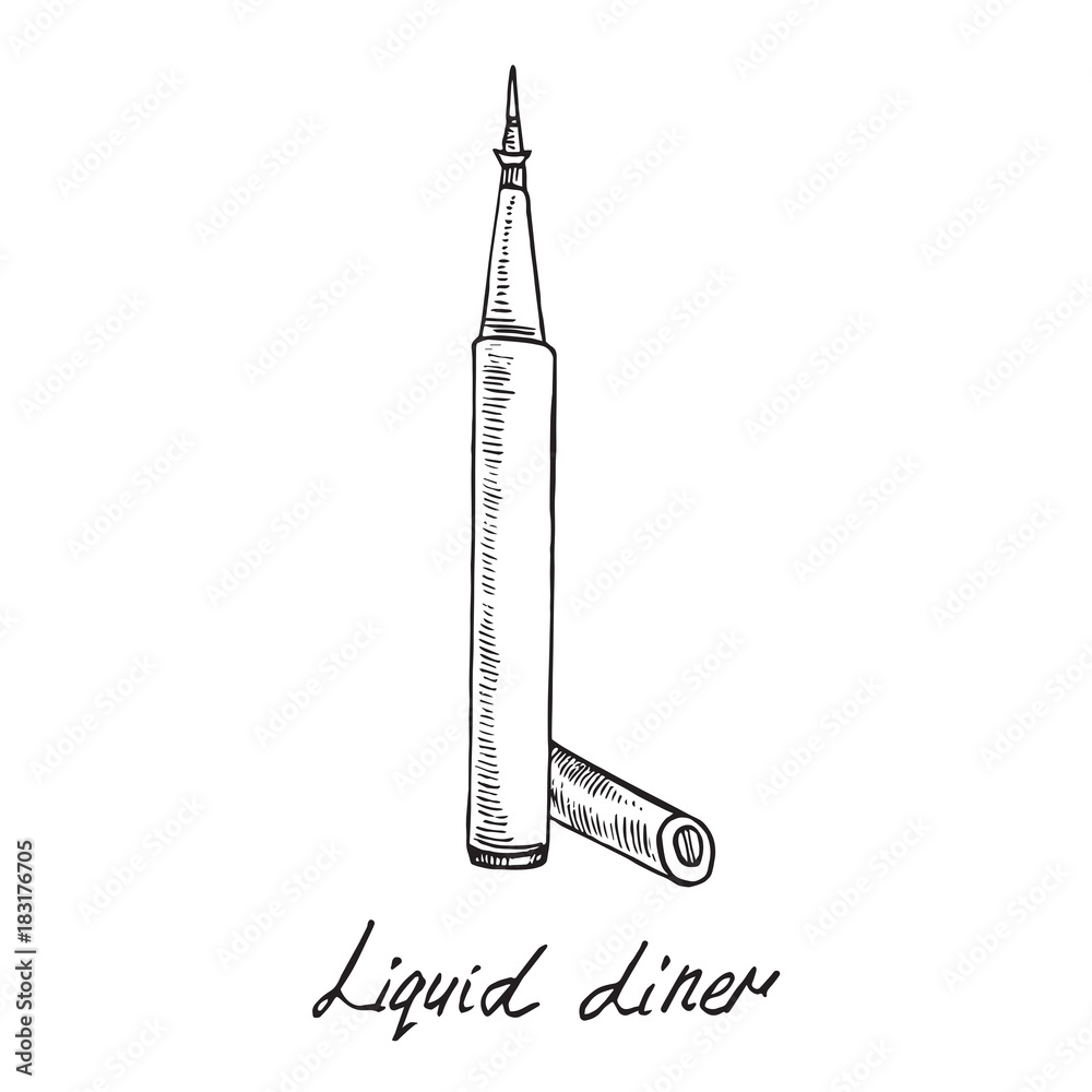 Liquid liner with inscription, hand drawn doodle sketch, isolated ...