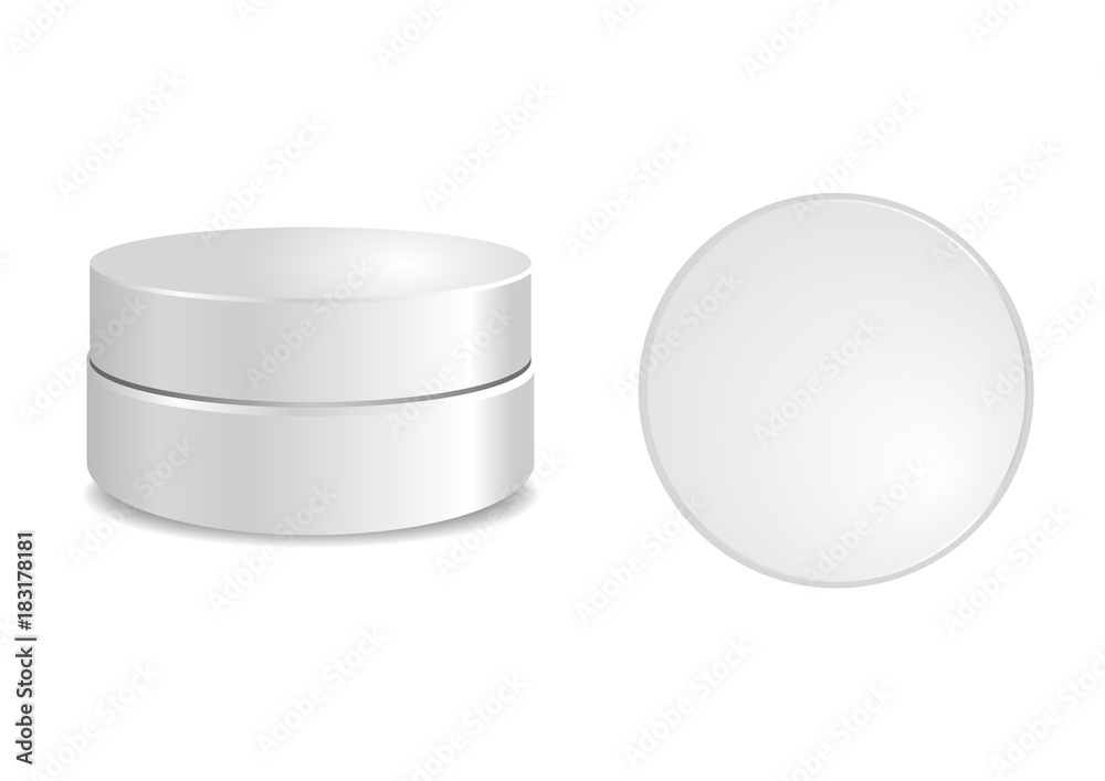 White round box with round cap. Vector packaging mock up template. Mock ...