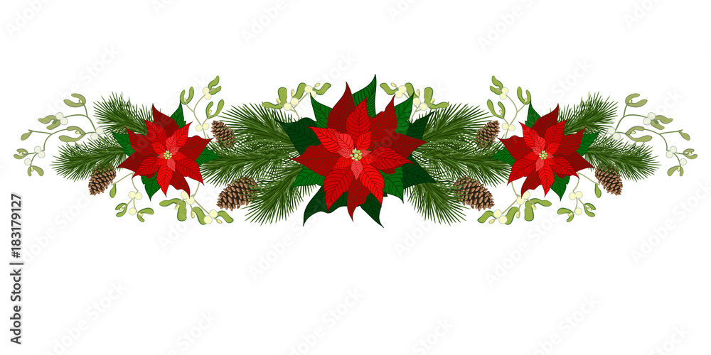 christmas holiday decorations with poinsettia Stock Vector | Adobe Stock