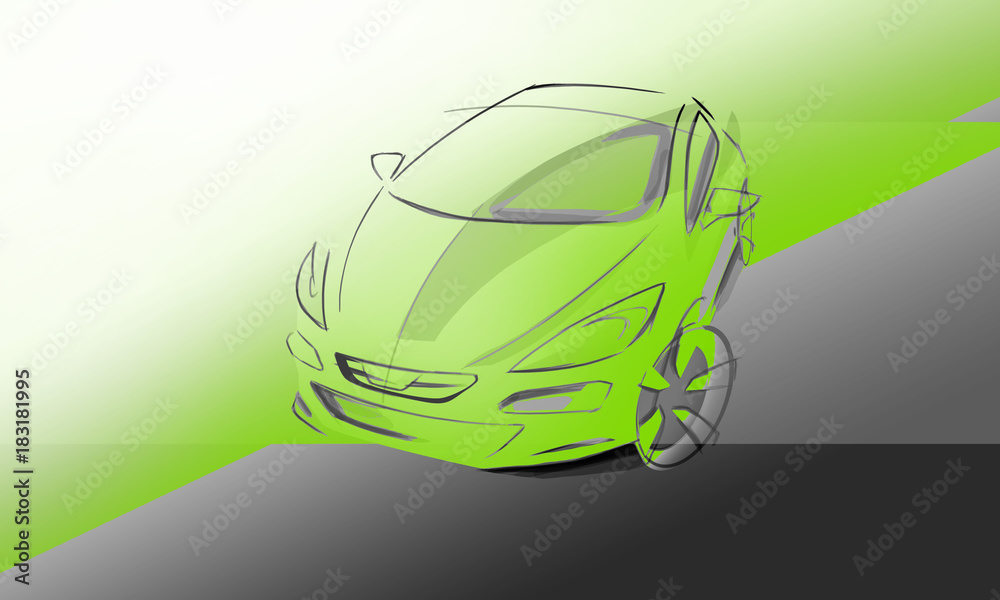 Dynamics sketch of car its grey illustration in perspective. Car is ...
