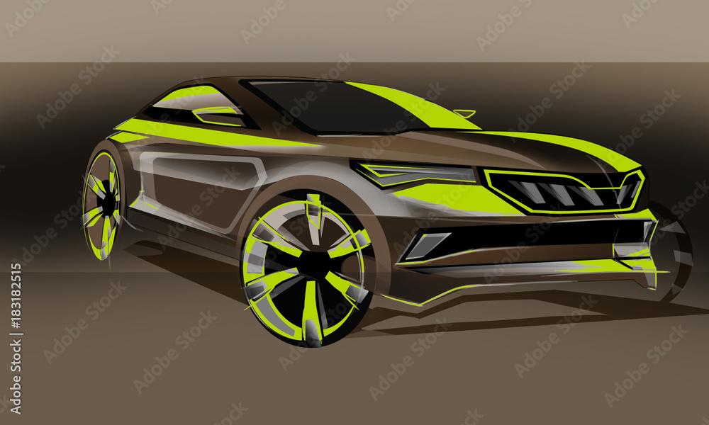Design sporty exterior car is brown drawing brush color painting ...