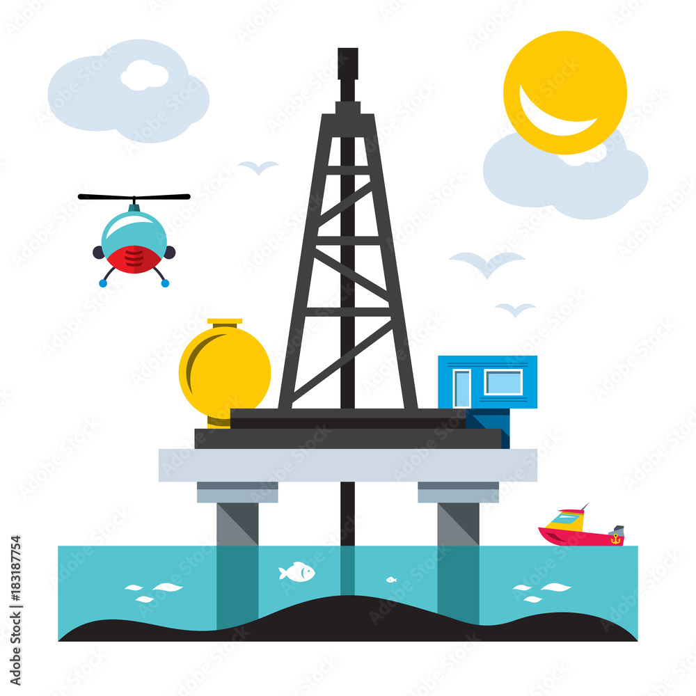 Offshore Drilling Platform. Vector Flat style colorful Cartoon ...