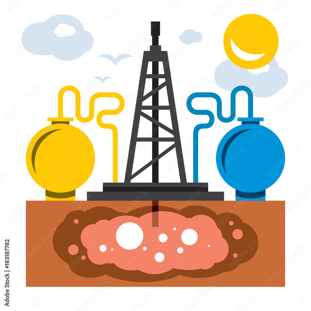 Shale Gas Rig. Vector Flat style colorful Cartoon illustration. Stock ...