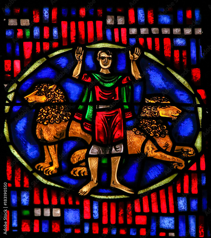 Stained Glass in Worms - Daniel in the Lions Den Stock Photo | Adobe Stock