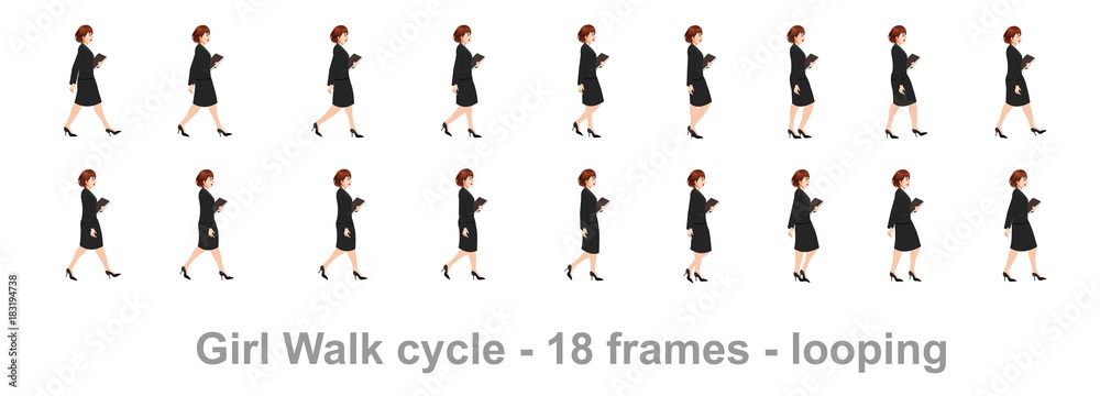 Business girl walk cycle animation sprite sheet, Women walk cycle ...