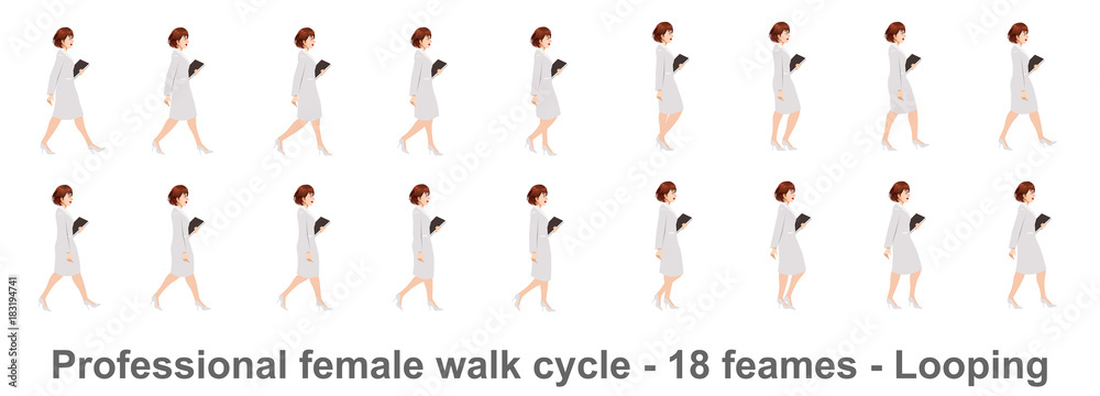 Business girl walk cycle animation sprite sheet, Women walk cycle ...