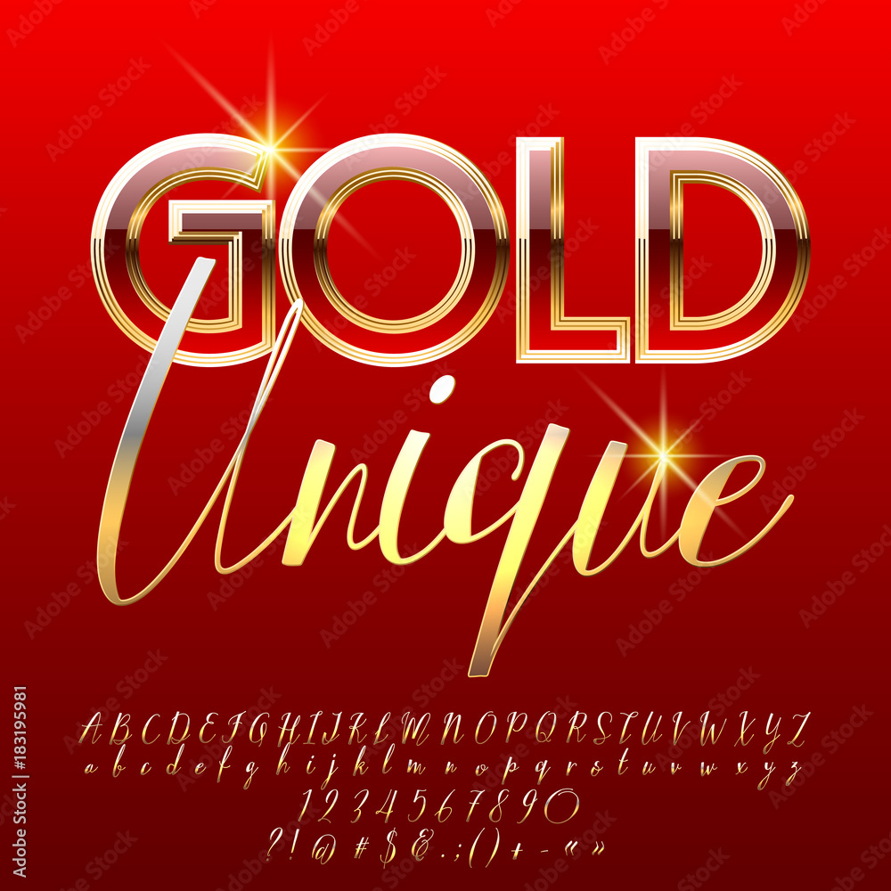 Vector luxury label Gold unique. Set of elite Calligraphic Alphabet ...