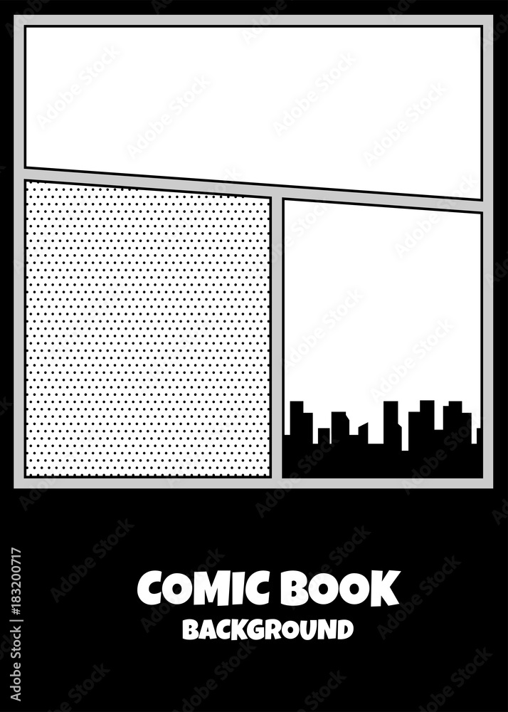 Comics book monochrome template background. Pop art black white empty ...