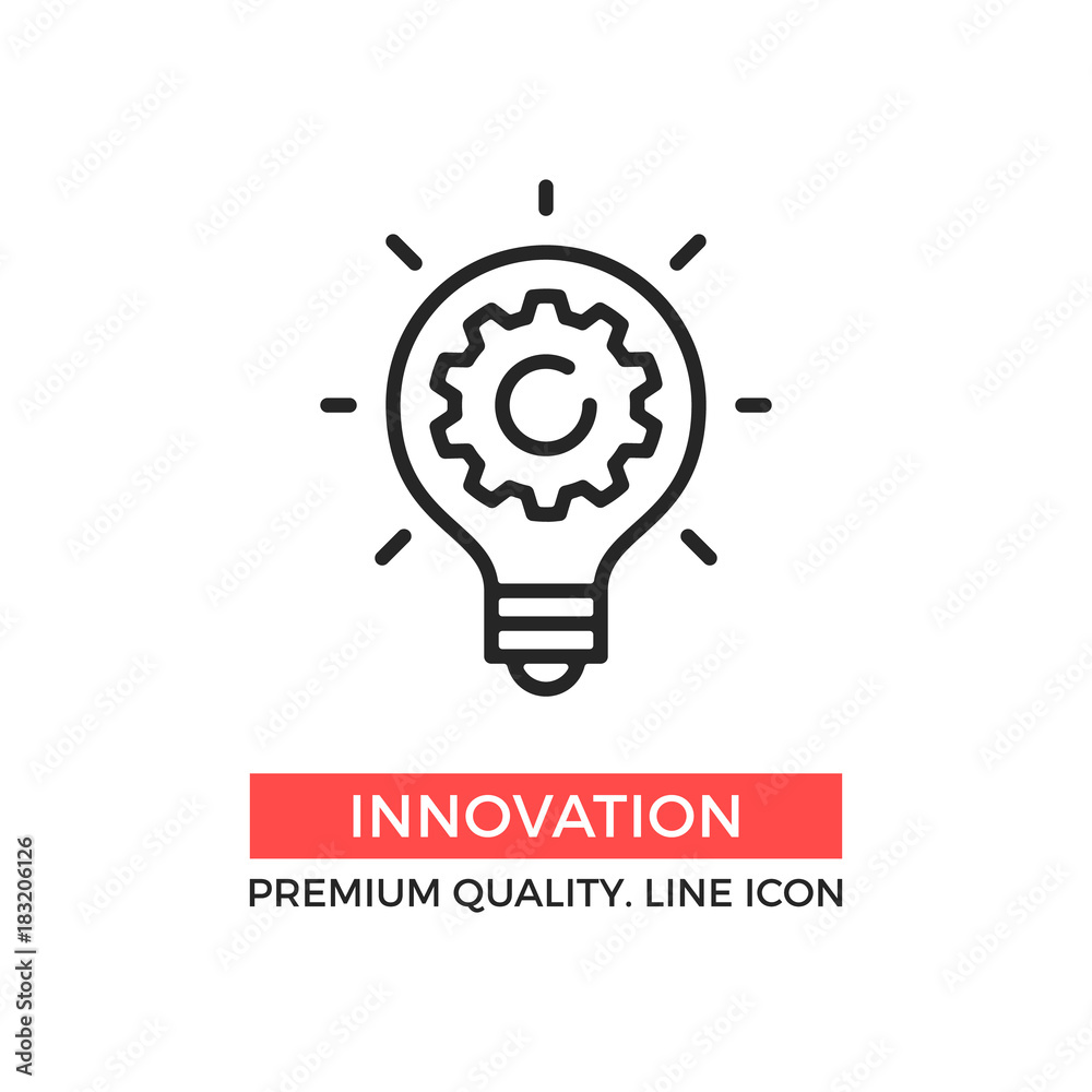 Vector innovation icon. Light bulb and cog inside. Premium quality graphic design element ...