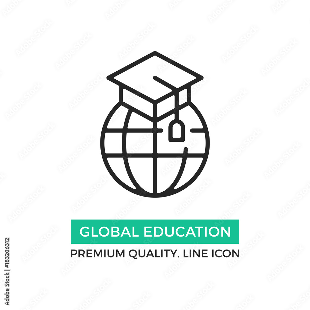 Vector global education icon. Earth globe and graduation hat. Premium ...