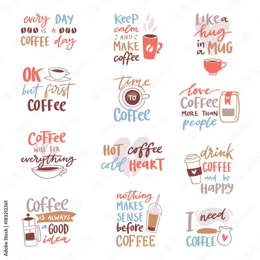 Coffee lettering vector coffeecup quote phrase hot drink mug ...