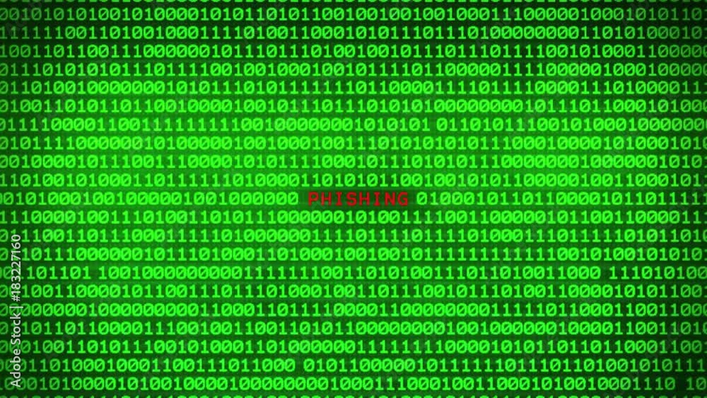 Wall of Green Binary Code Revealing Phishing Word Between Random Binary Data Matrix Background ...