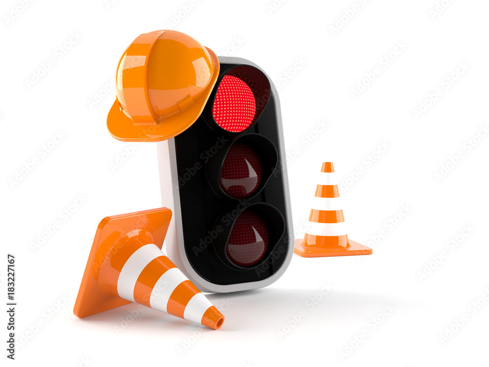 Traffic controller with traffic cones Stock Illustration | Adobe Stock