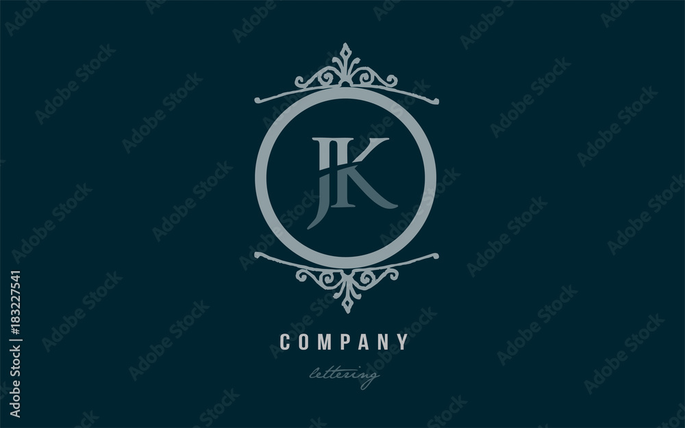 jk j k blue decorative monogram alphabet letter logo combination icon ...