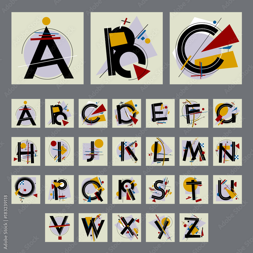 Set of alfabet with capital letters, made up of simple geometric shapes ...