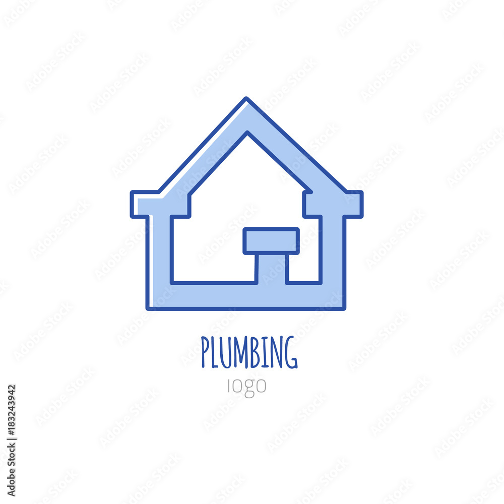 Plumbing logo design with silhuette of house. Simple pipe symbol. Stock ...