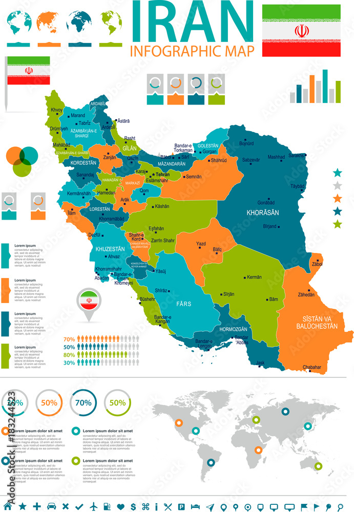 Iran - infographic map and flag - Detailed Vector Illustration Stock ...
