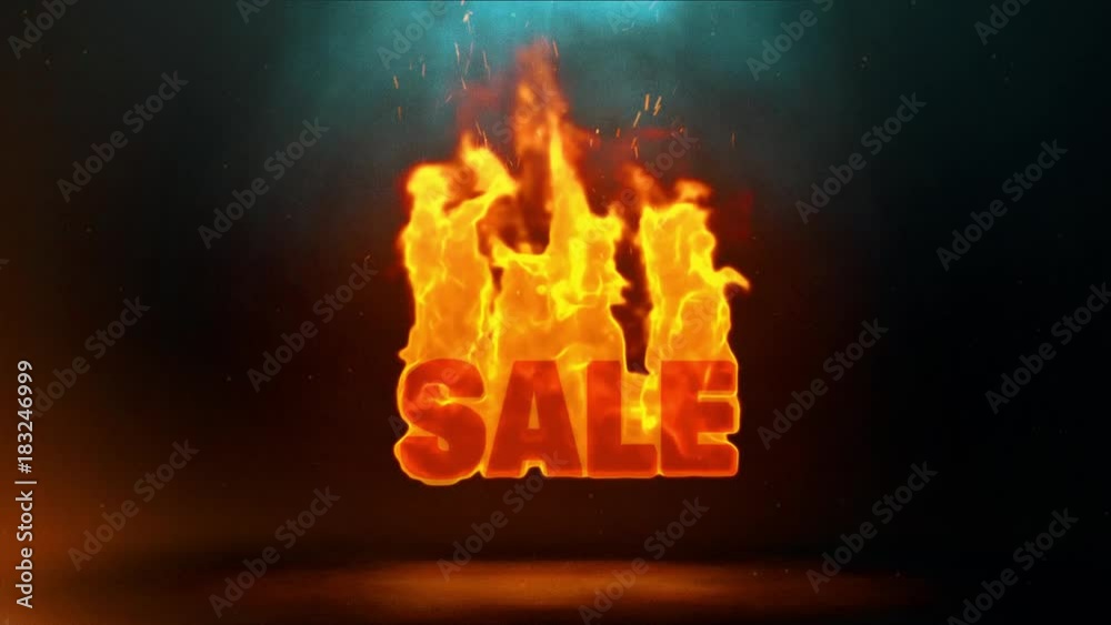 Sale Word Hot Burning on Realistic Fire Flames Sparks And Smoke ...