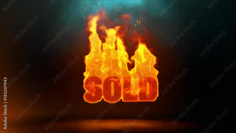 sold Word Hot Burning on Realistic Fire Flames Sparks And Smoke ...