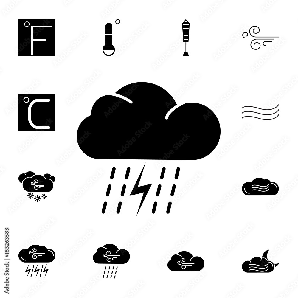 Thunderstorm and clodly icon. Set of weather sign icons. Web Icons ...