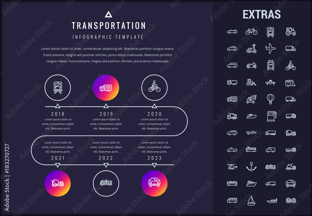 Transportation timeline infographic template, elements and icons ...