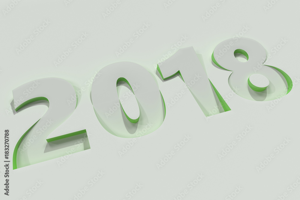 2018 number bas-relief on white surface with green sides Stock ...