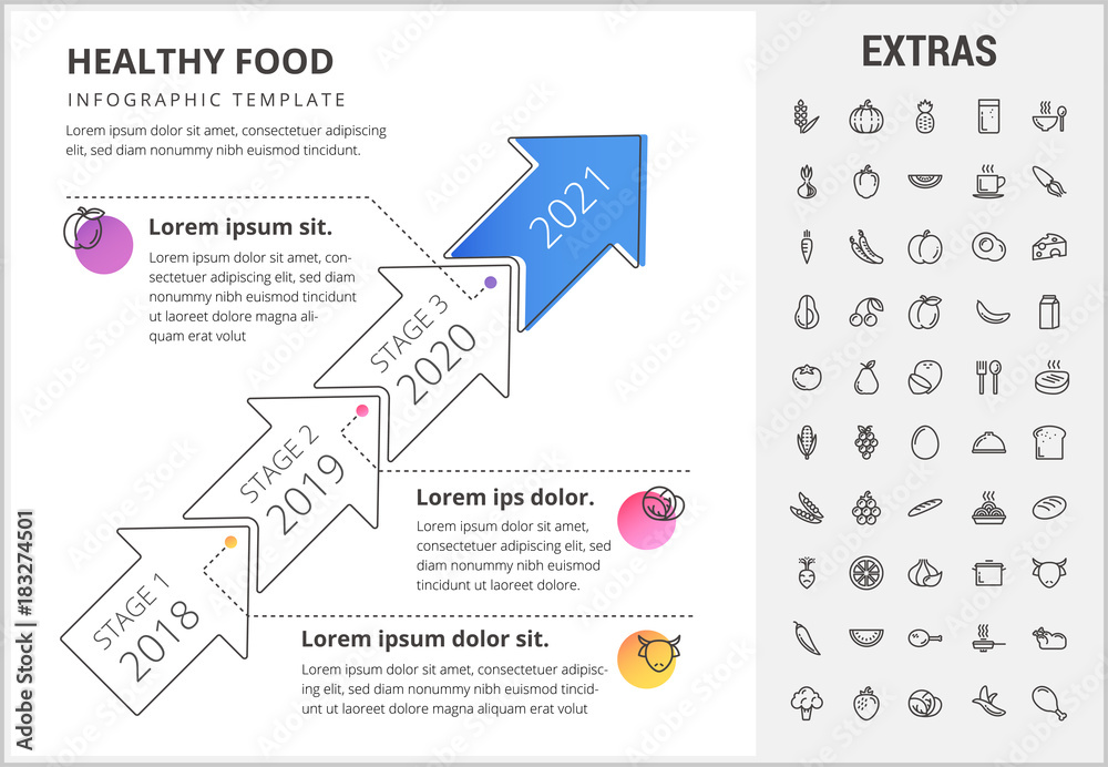 Healthy food timeline infographic template, elements and icons ...