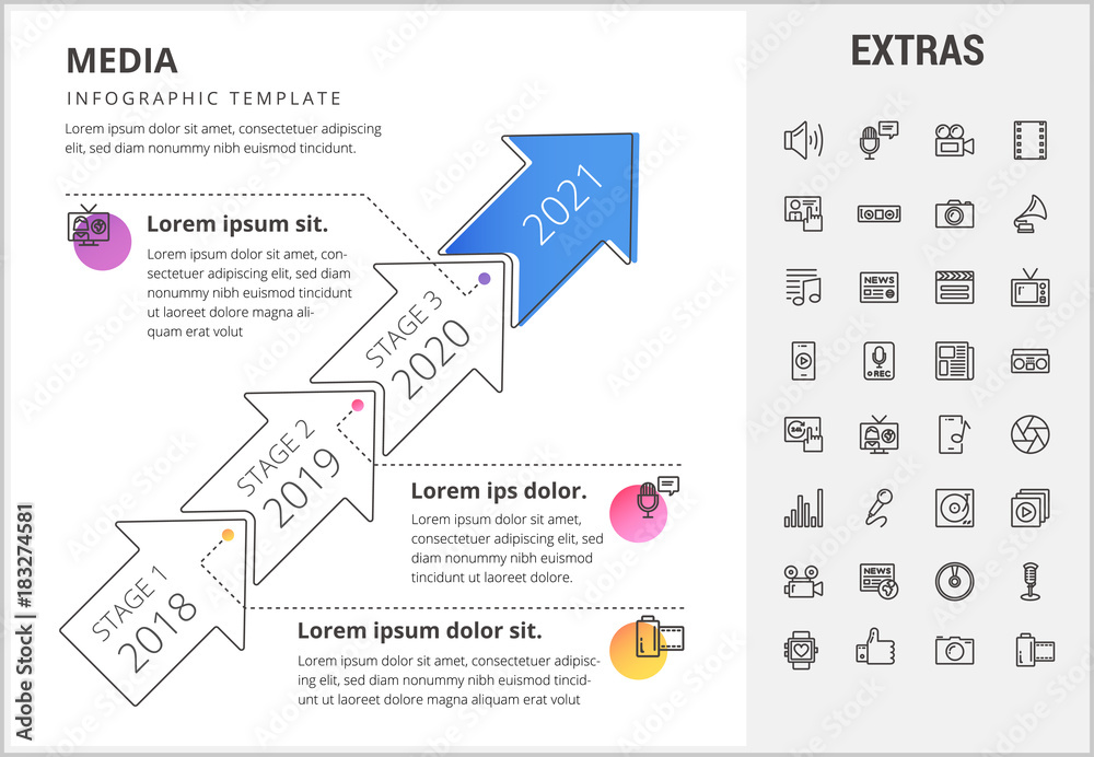 Media timeline infographic template, elements and icons. Infograph ...