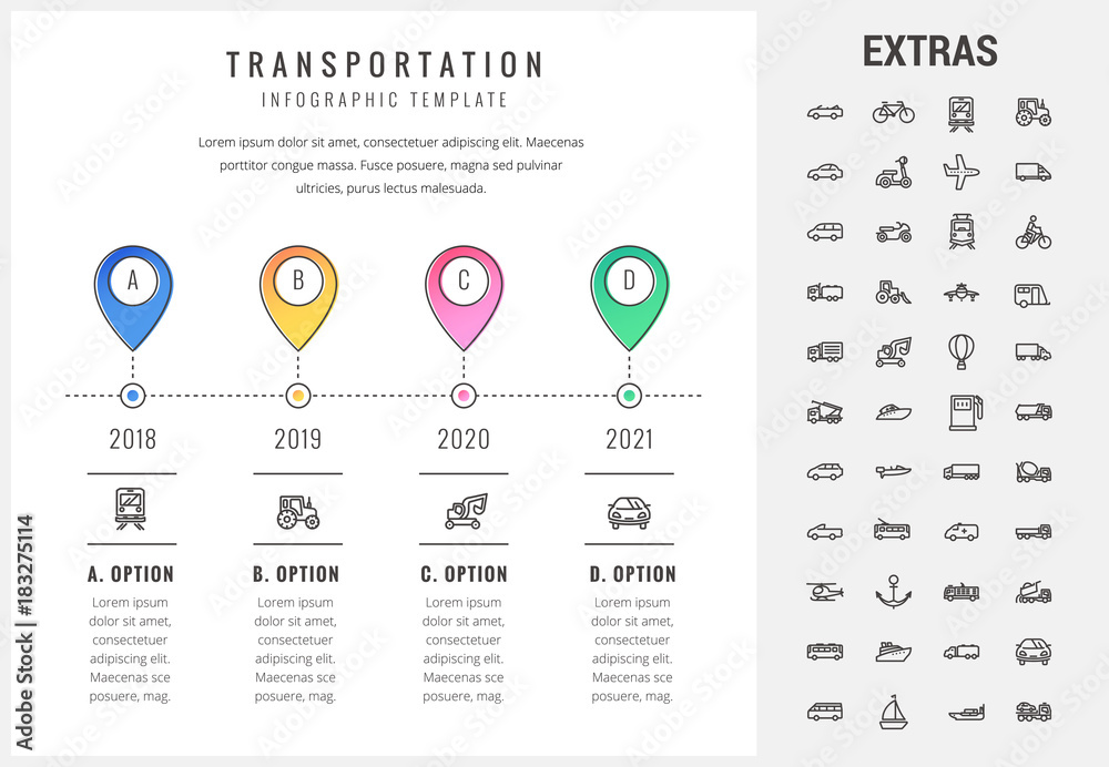 Transportation timeline infographic template, elements and icons ...