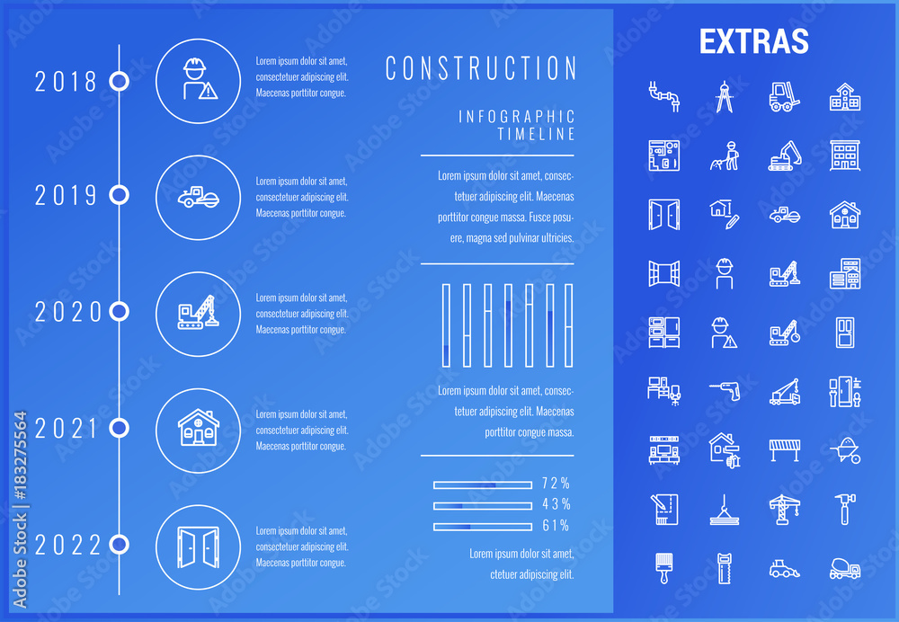 Construction timeline infographic template, elements and icons ...