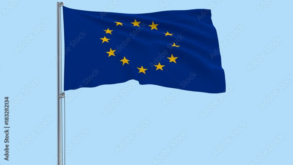 Isolate flag of the Europa on a flagpole fluttering in the wind on a ...