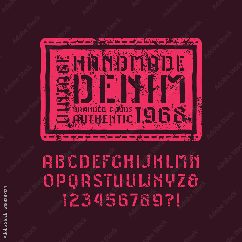 Stencil-plate sans serif font in the style of handmade graphics Stock ...
