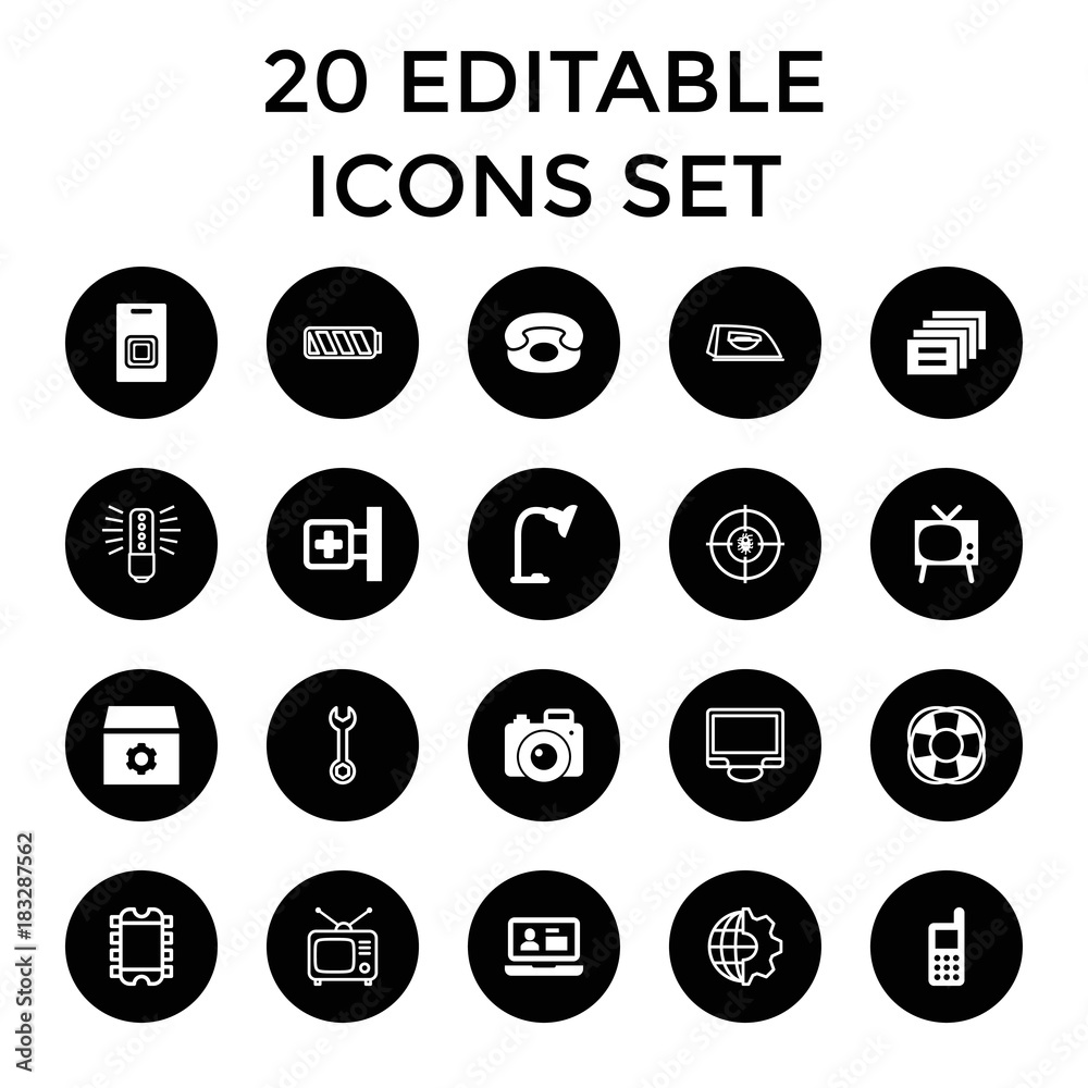 Technology icons. set of 20 editable filled and outline technology ...