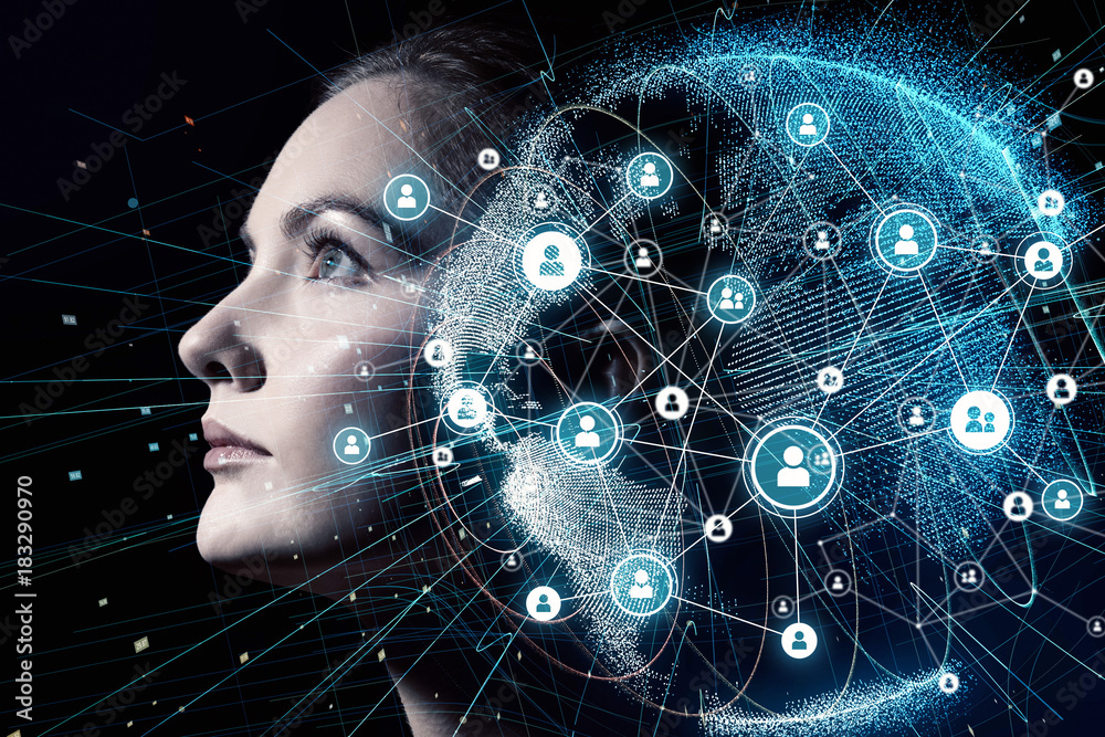 Global communication network and AI (Artificial Intelligence) concept ...