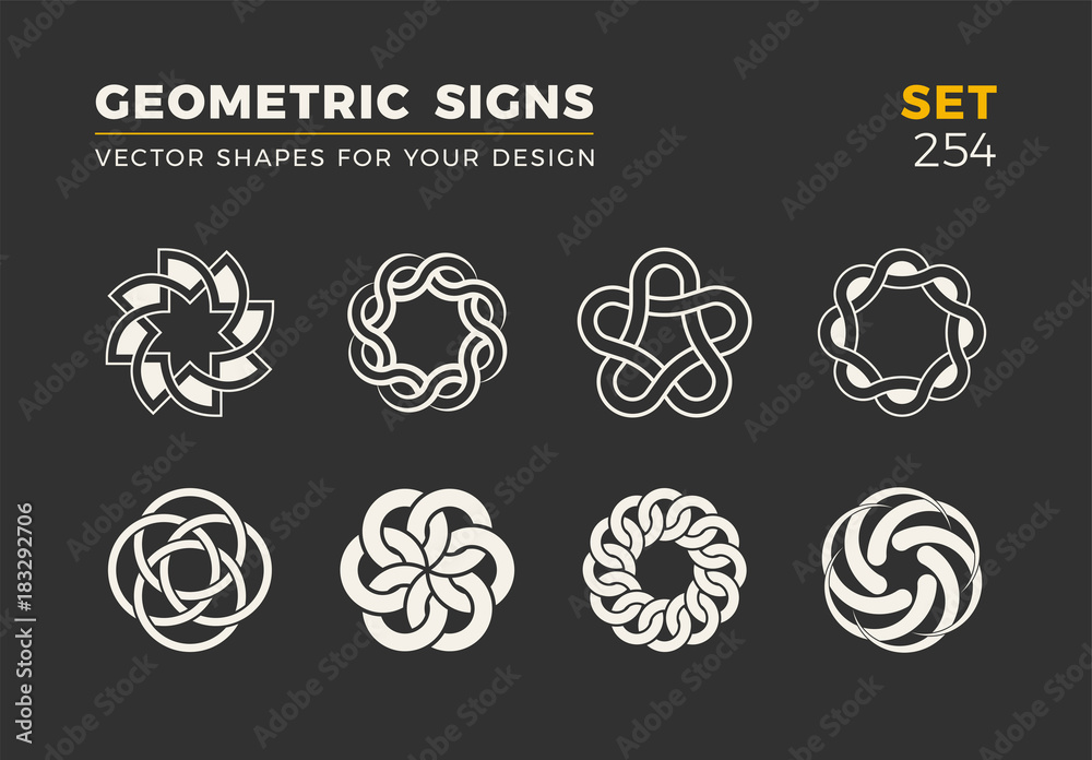 Set of eight minimalistic trendy shapes. Stylish vector logo emblems ...