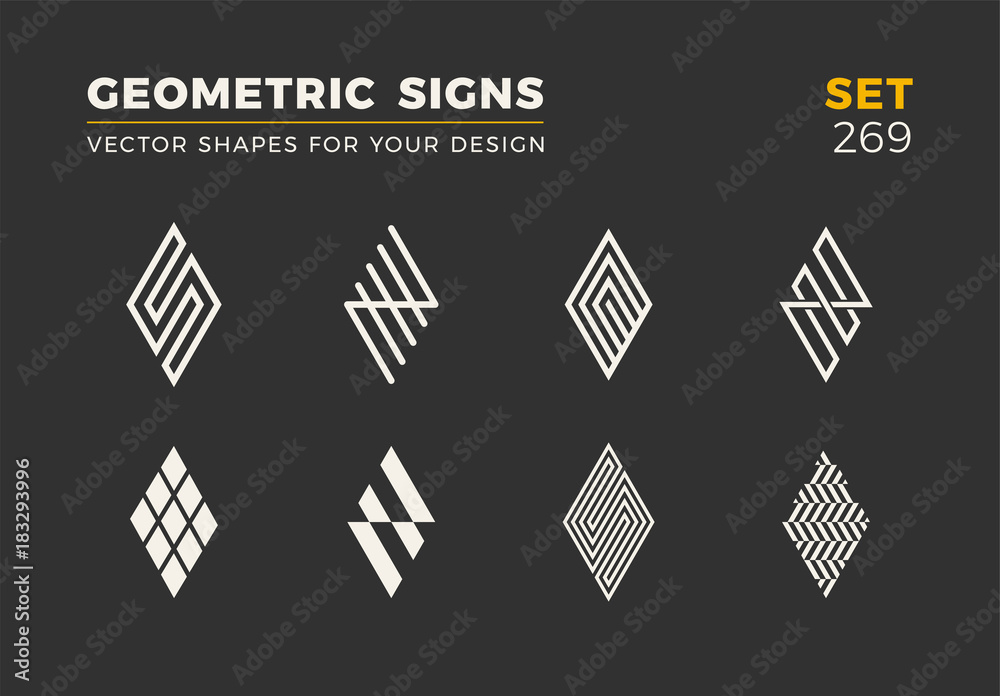 Set of eight minimalistic trendy shapes. Stylish vector logo emblems ...