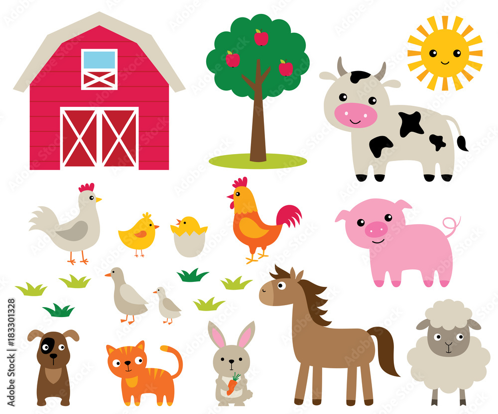 Farm animals set Stock Vector | Adobe Stock