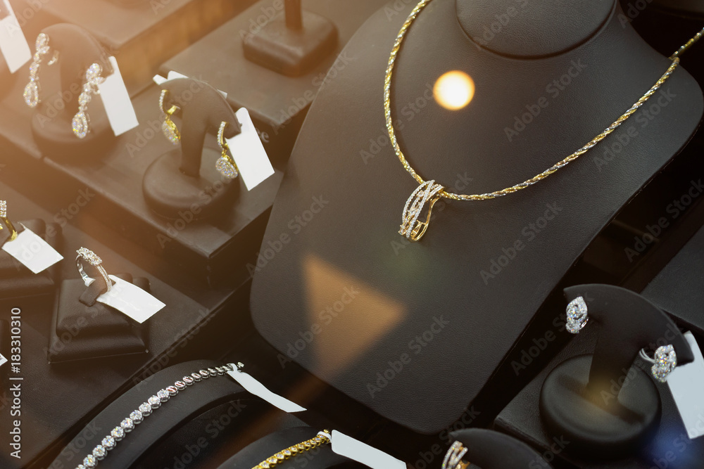 jewelry diamond shop with rings and necklaces luxury retail store ...